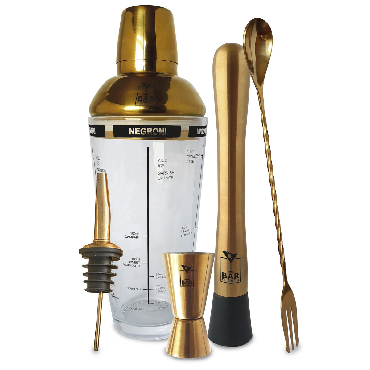 Shop Jeray Bar Brass Cocktail Set 600ml, 5 Pieces | Premium Bar Set ...