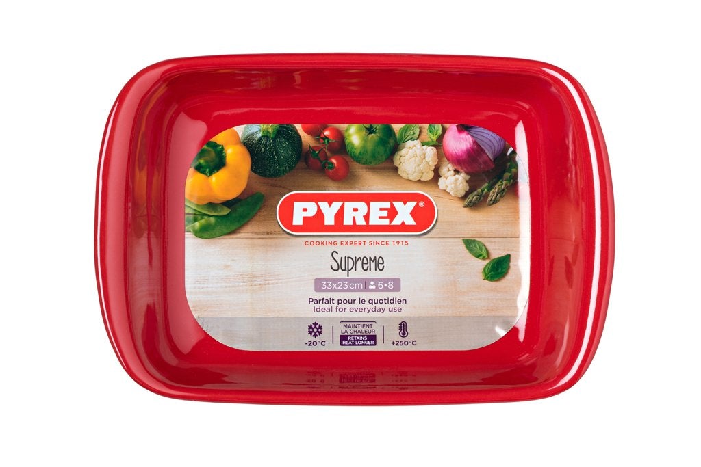 Pyrex Supreme Cherry Red Rectangular Roaster - Ceramic 33x23cm ...