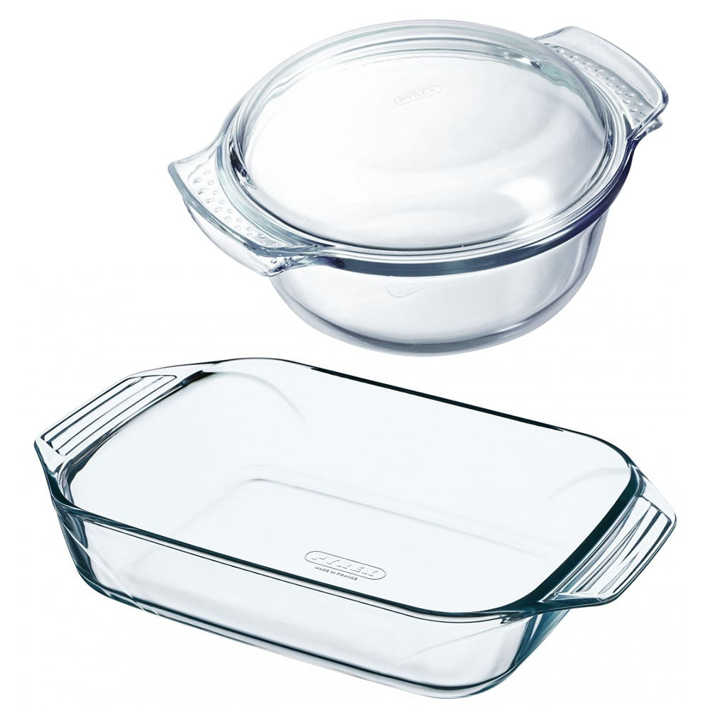 Shop Pyrex Irresistible Glass Roaster & Casserole Set – 1.5 L + 2.1 L ...