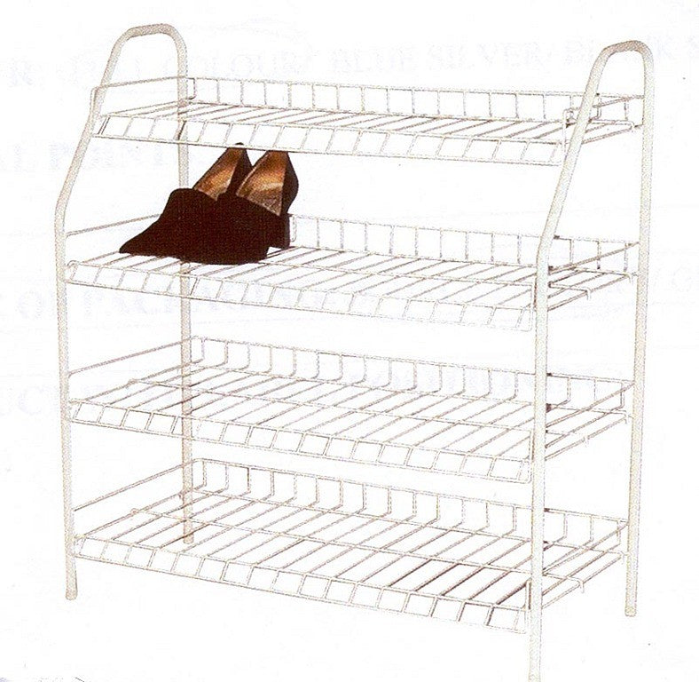 H & L Russel 4 Tier White Wire Shoe Rack | Mahahome.com